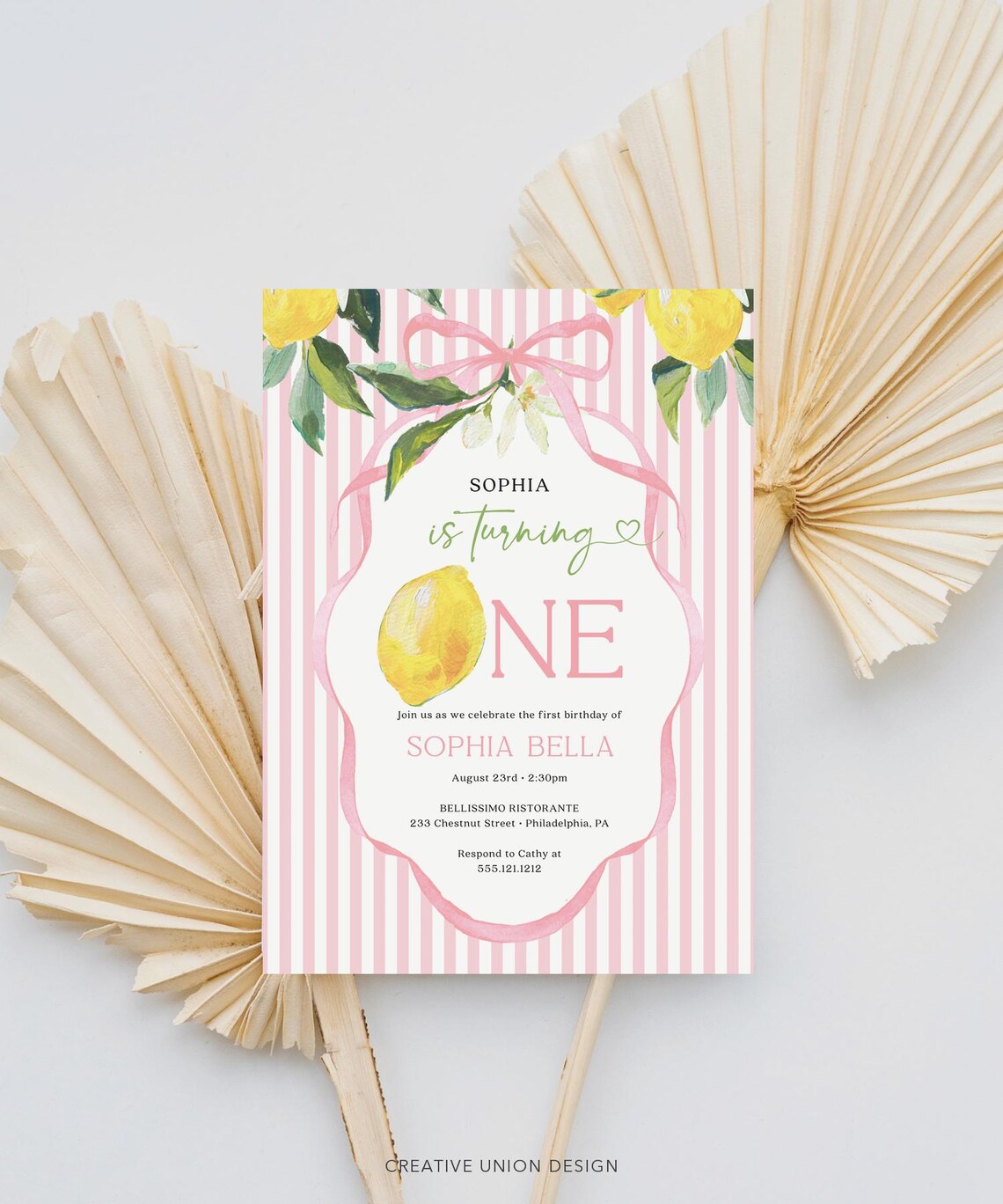 First Birthday Invite Template Southern Charm Printable Lemon 1st ...