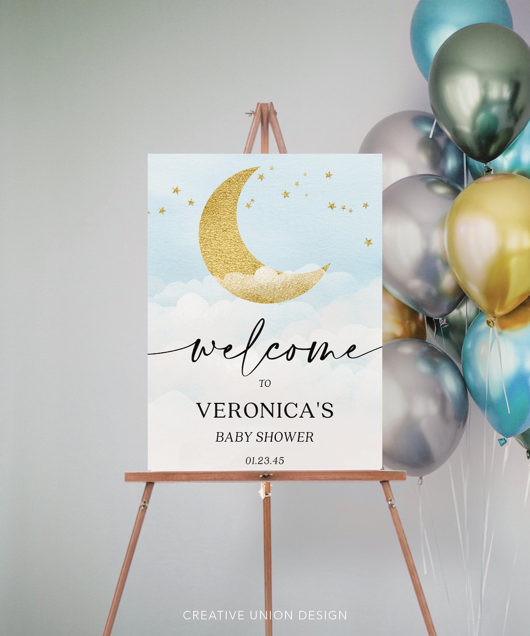Editable Boy Baby Shower Welcome Sign, Over the Moon Welcome Sign, Baby ...