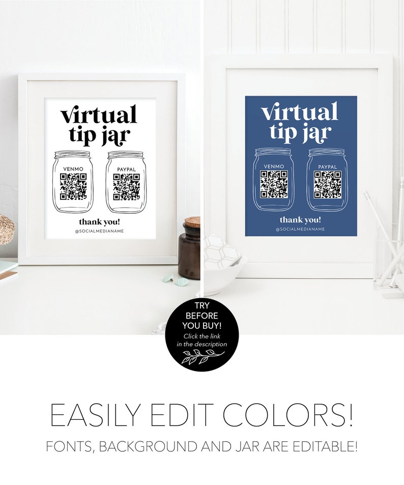 Printable Virtual Tip Jars Sign Venmo and Paypal QR Code - Etsy Printable Virtual Tip Jars Sign Venmo and Paypal QR Code - Etsy