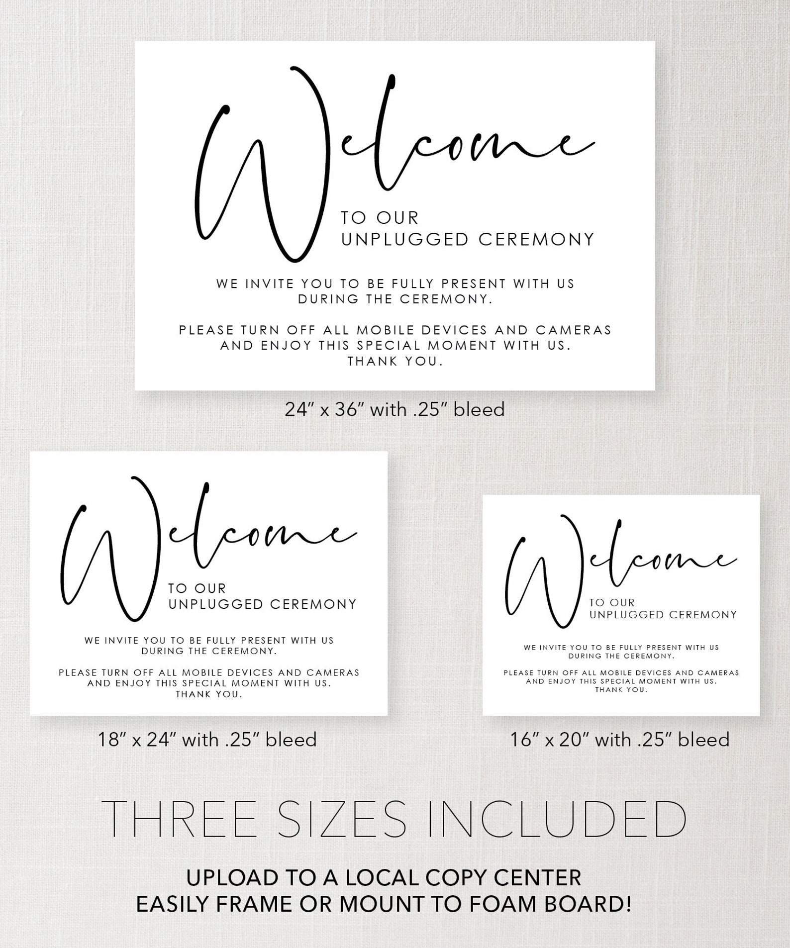 Minimal Script Unplugged Ceremony Sign Printable Unplugged | Etsy