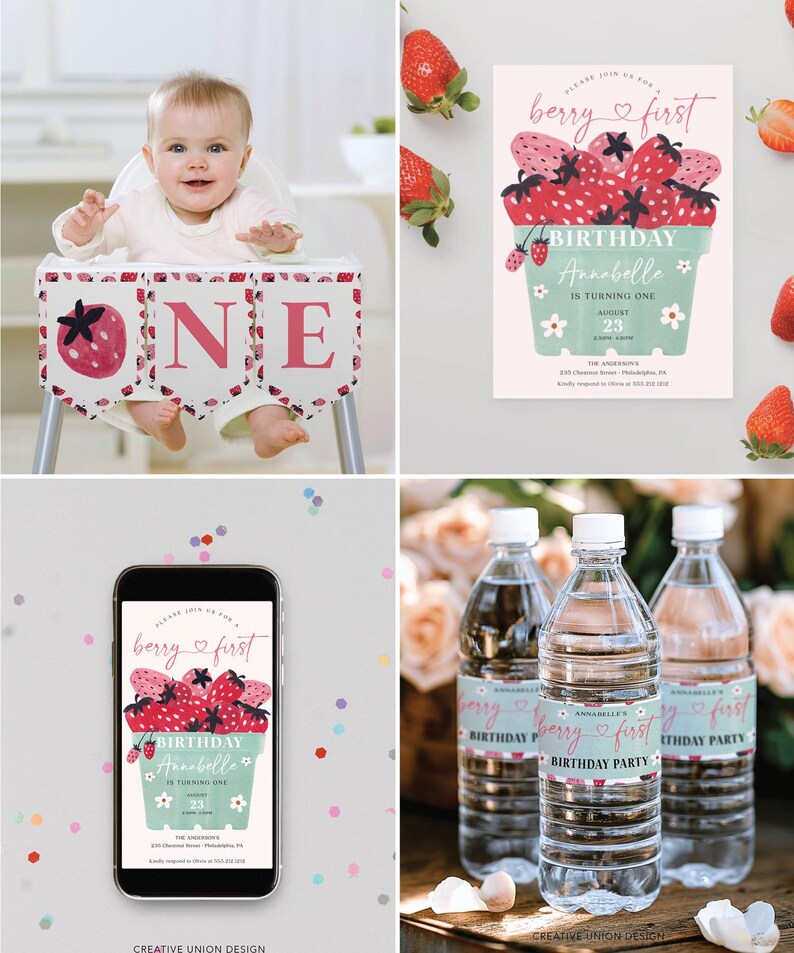 Berry First Birthday Party Bundle, 1st Birthday Invite, Birthday Party ...