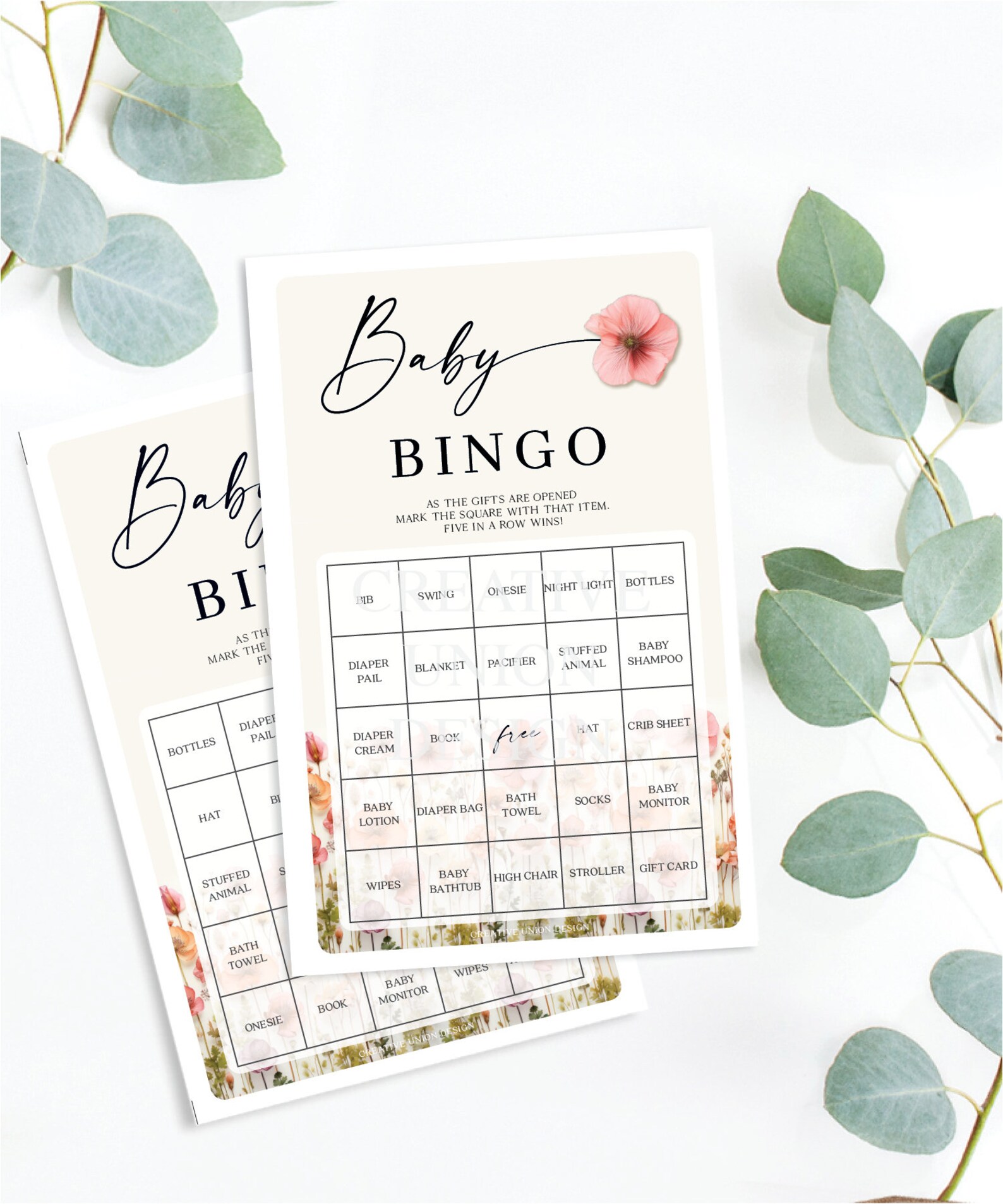 Wildflower Baby Shower Bingo, 60 Unique Game Sheets, Baby Shower Games ...