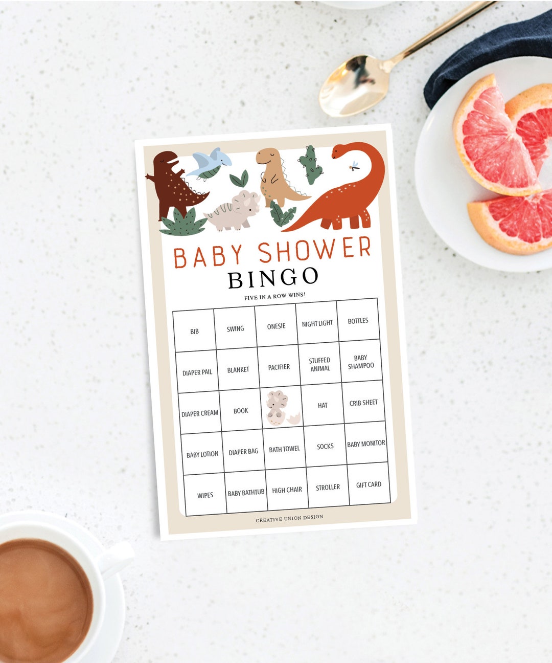 Cute Dinosaur Baby Shower Bingo, 60 Unique Game Sheets, Baby Shower ...