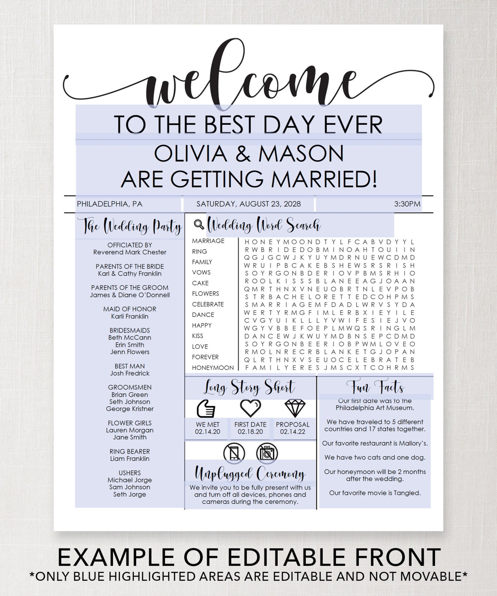 Infographic Wedding Program With Timeline Printable Wedding - Etsy