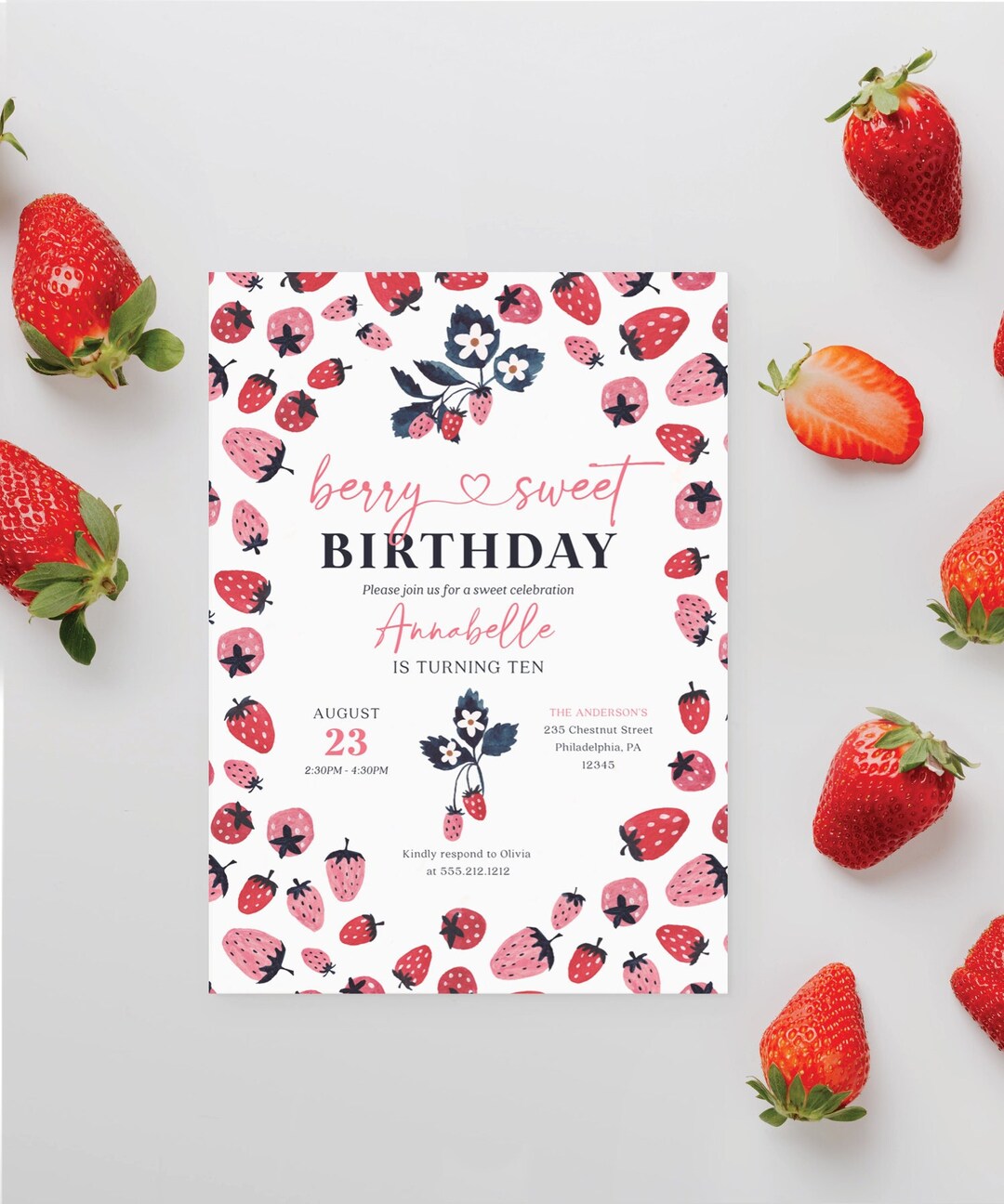 Berry Sweet Birthday, Strawberry Birthday Invitation Template, Berry ...