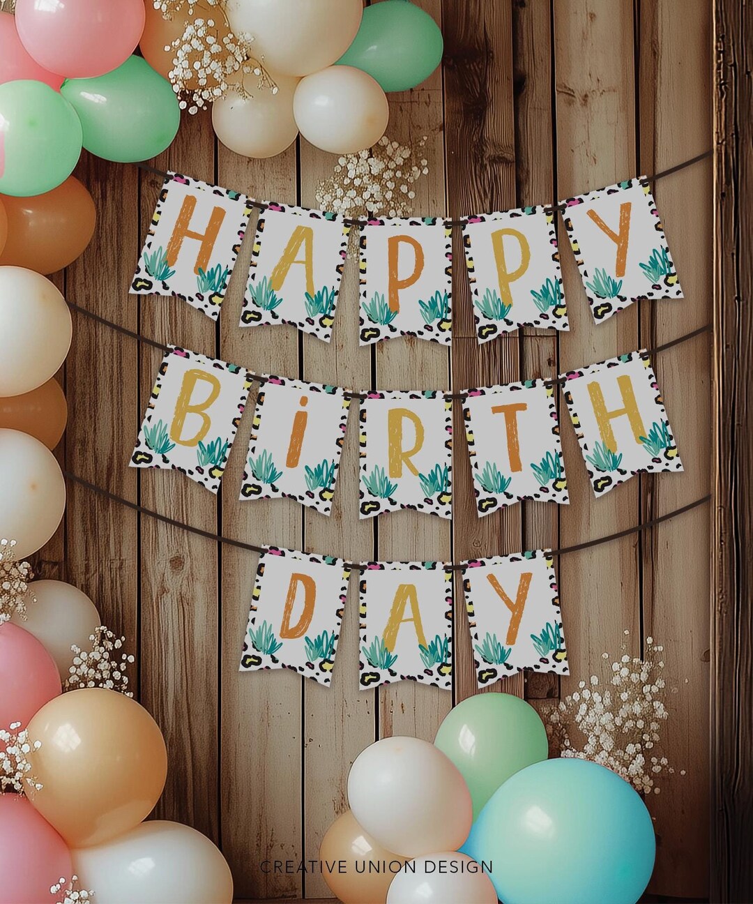 Mod Party Animals Happy Birthday Banner, Wild Party, Kids Birthday ...