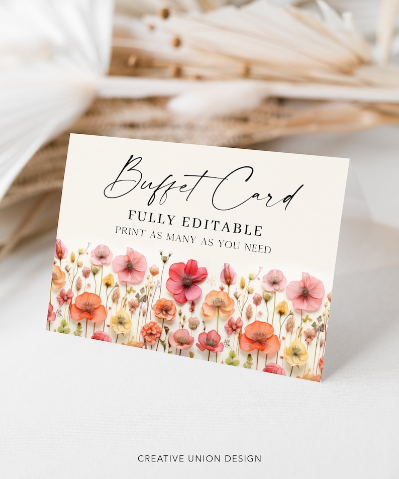 Wildflower Buffet Card Template, Food Label, Wedding Buffet Printable ...