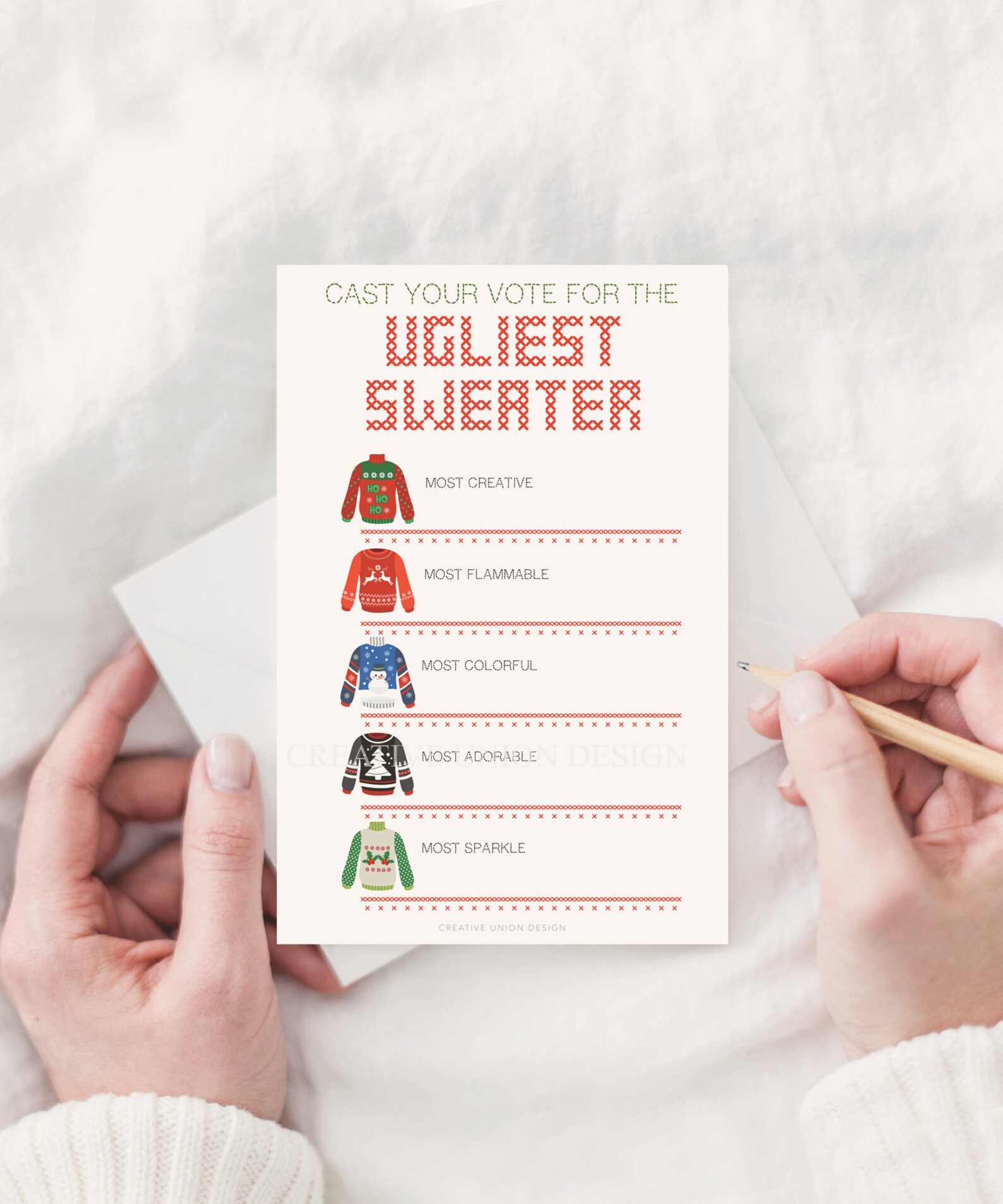 Ugly Sweater Voting Card Template, Ugly Sweater Voting Cards, Ugly ...