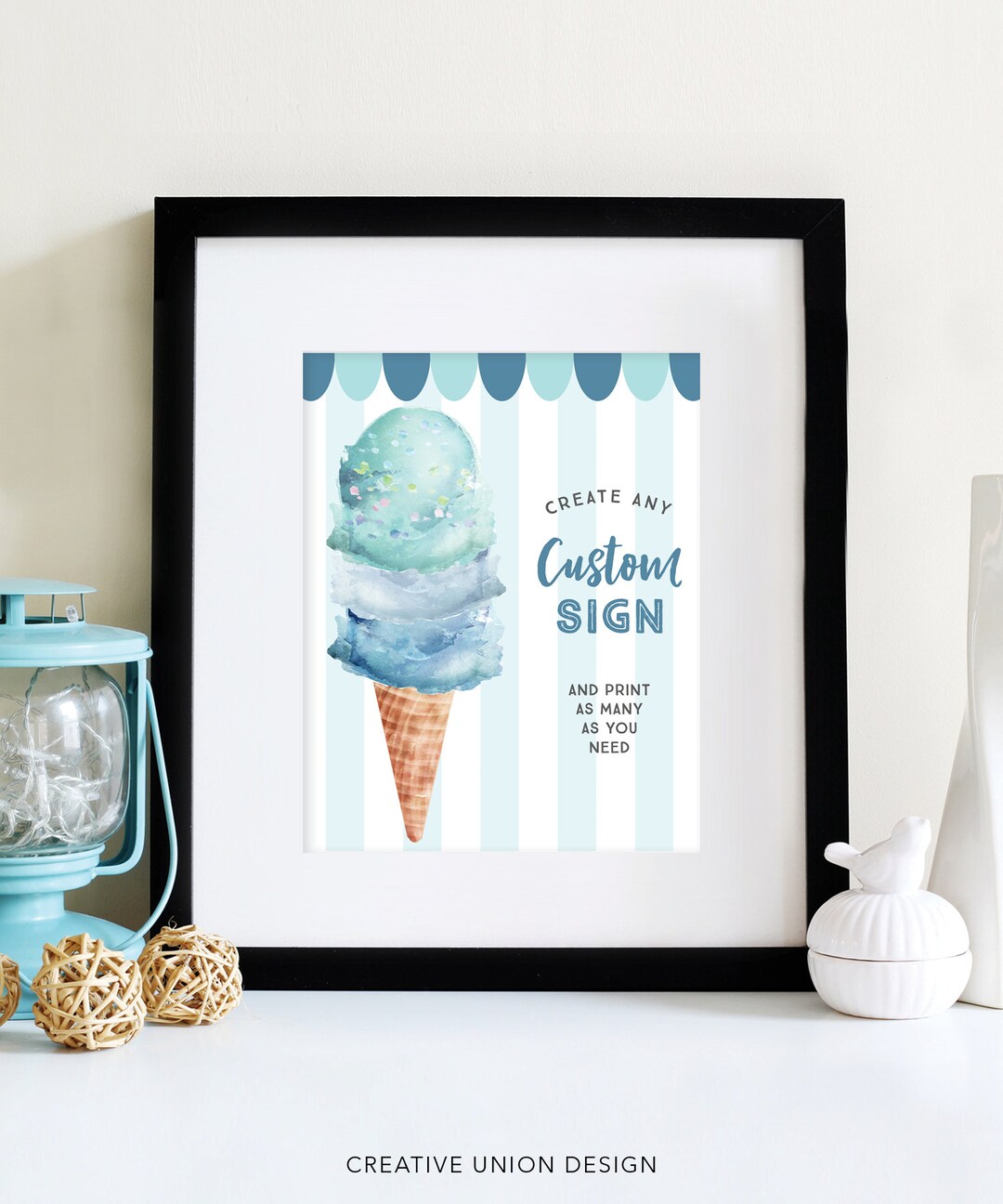Editable Custom Sign Template, Ice Cream Party, Custom Birthday Party ...