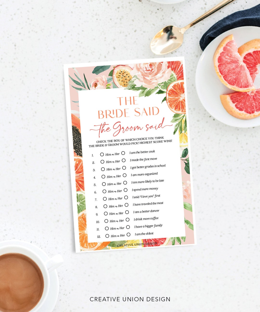 Tropical Citrus He Said She Said Game, Bachelorette Party Game ...