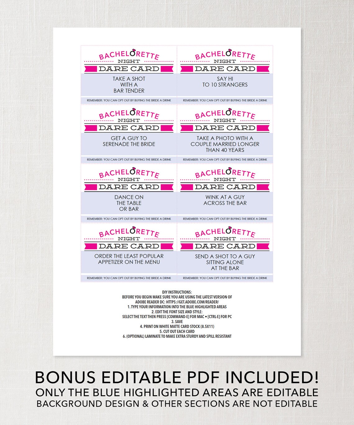 Bachelorette Dare Cards Bachelorette Party Game Editable - Etsy Canada