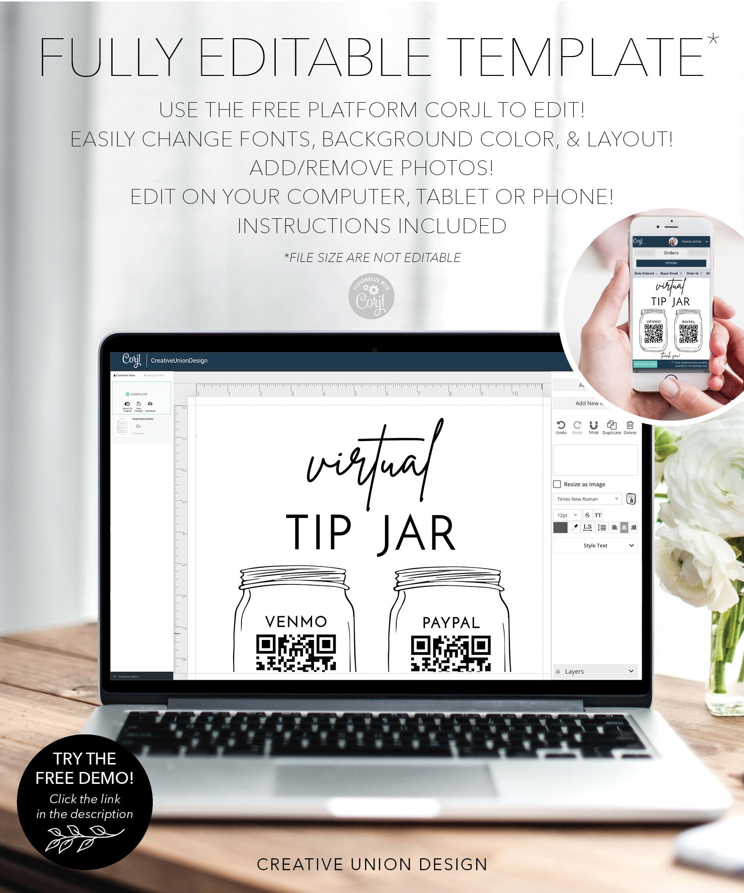 Printable Virtual Tip Jars Sign, Venmo and Paypal, QR Code Sign, Tips ...