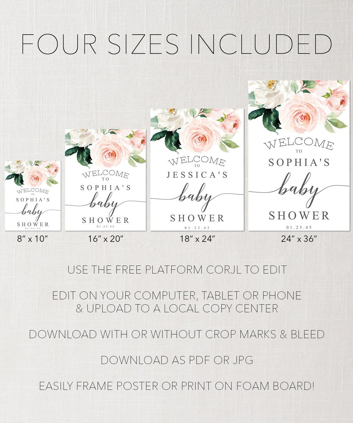 Editable Baby Shower Welcome Sign Template, Welcome, Girl Baby Shower ...