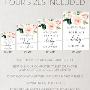 Editable Baby Shower Welcome Sign Template, Welcome, Girl Baby Shower ...
