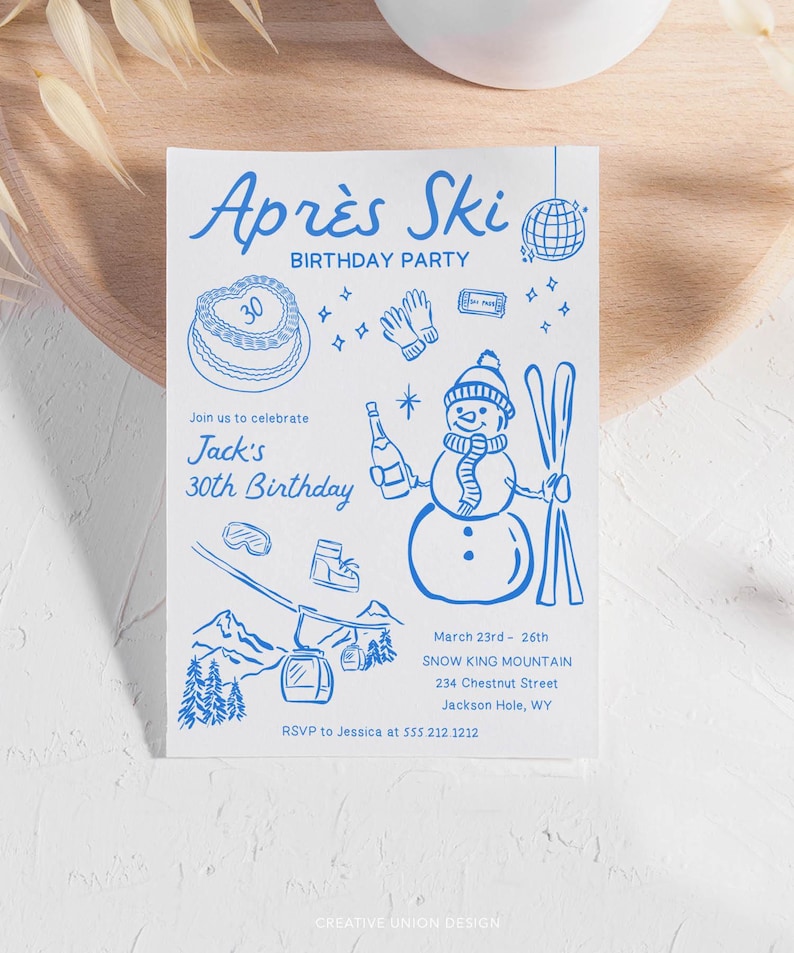 Adult Ski Birthday Party Invitation Template Winter Birthday Weekend ...