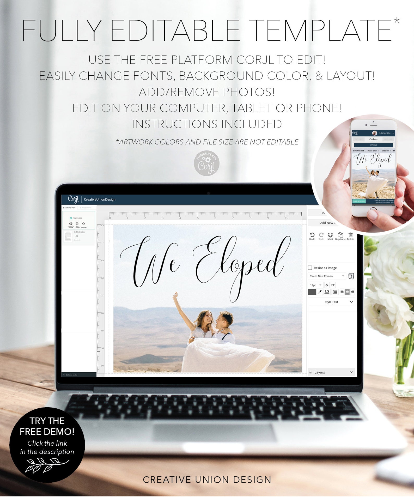 Editable We Eloped Digital Announcement Template, Elopement ...