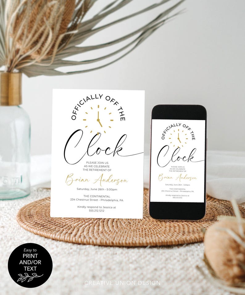 Funny Retirement Party Invitation Template off the Clock Retirement ...
