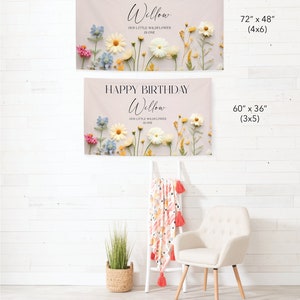 Little Wildflower 1st Birthday Banner Template, Birthday Decorations ...