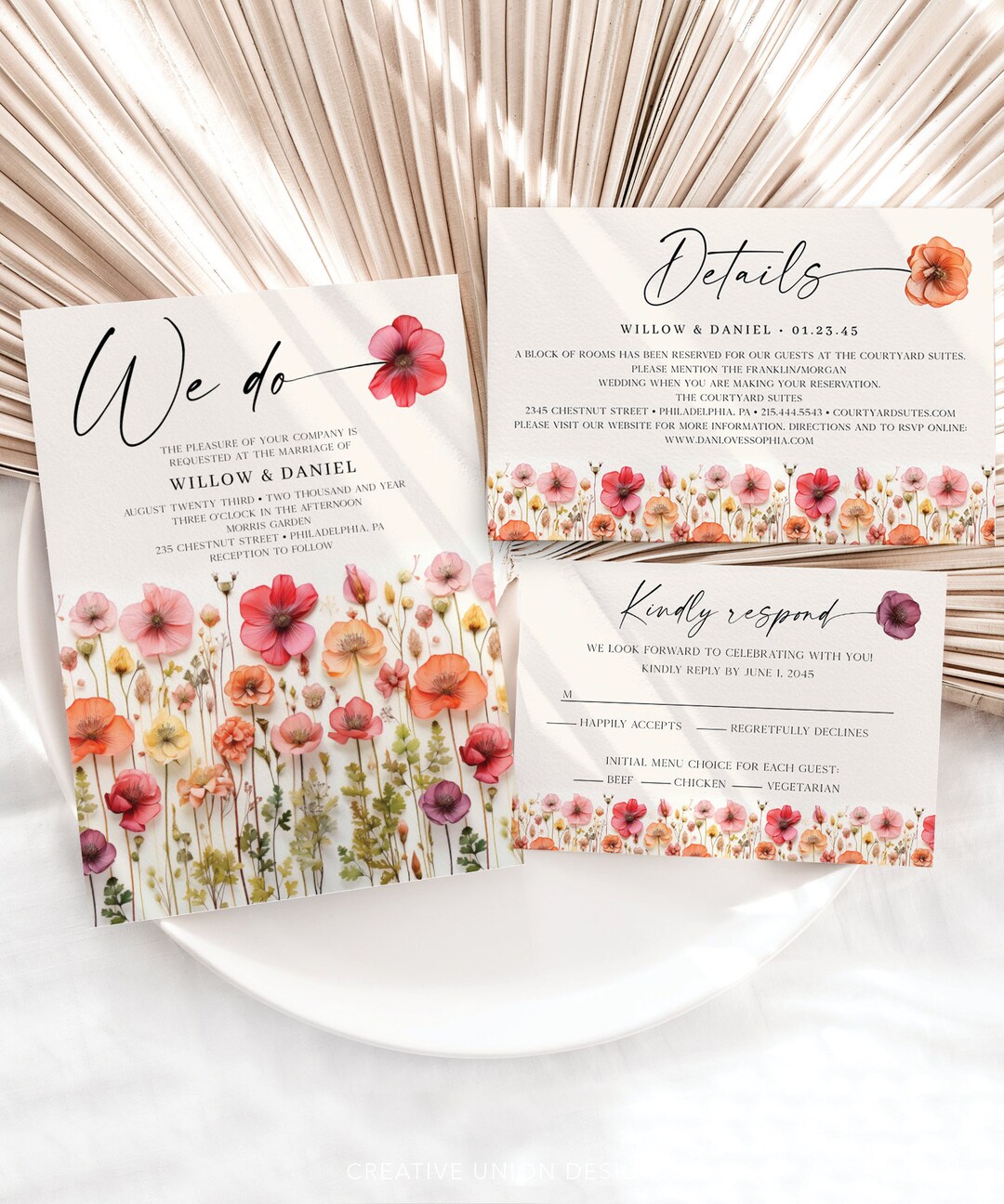 Flower Stem Wedding Invitations Template, Fully Editable Wedding Invite ...