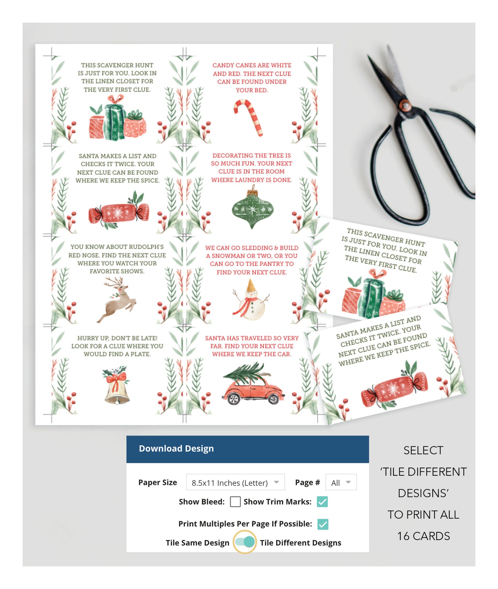 Indoor Christmas Treasure Hunt Game Cards, Printable Christmas ...