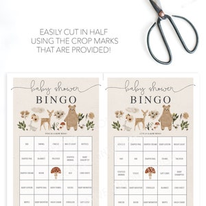 Woodland Baby Shower Bingo, 60 Unique Game Sheets, Baby Shower Games ...