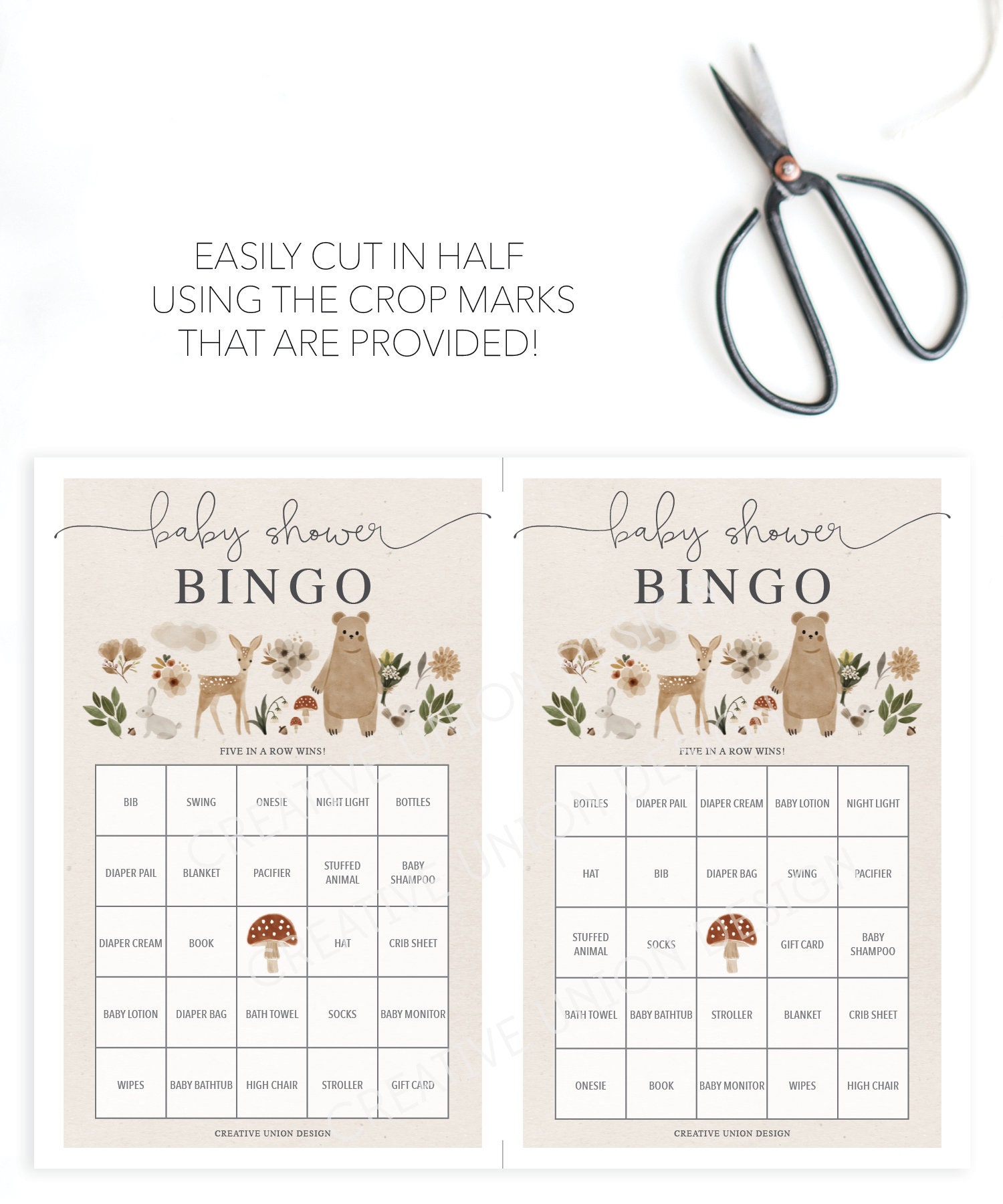 Woodland Baby Shower Bingo, 60 Unique Game Sheets, Baby Shower Games ...