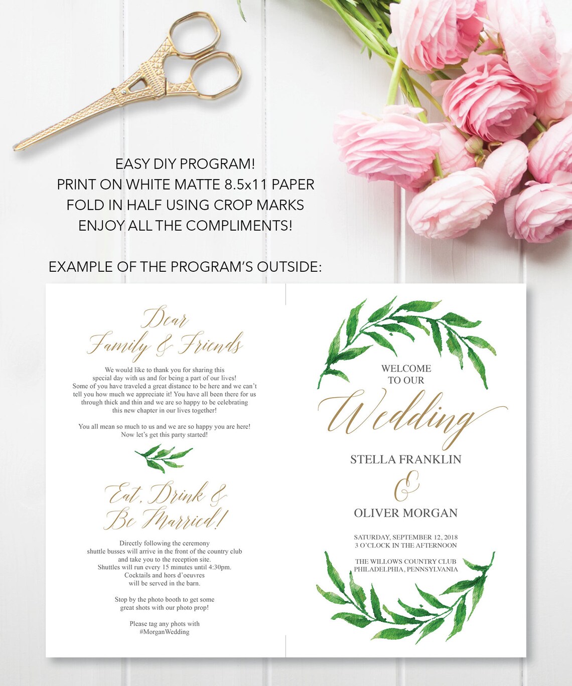Folded Wedding Program Template Printable Wedding Program | Etsy