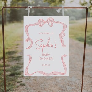 Pink Bow Baby Shower Welcome Sign Template, Hand Drawn Welcome Baby ...