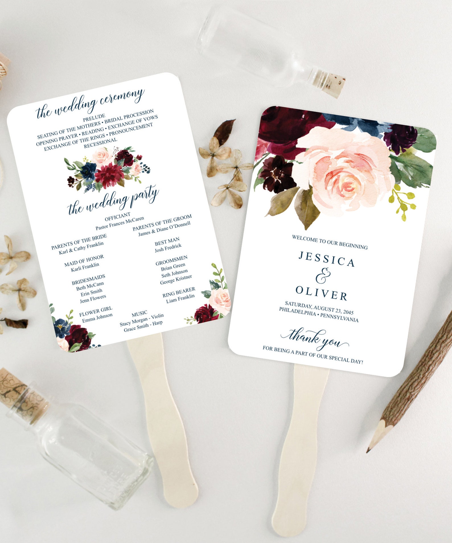 Wedding Program Fan Template, Printable Program Fan, Wedding Fans ...