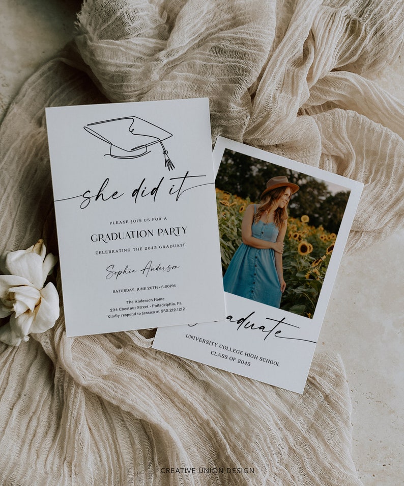Minimalist Graduation Party Invite Template, Modern Graduation ...