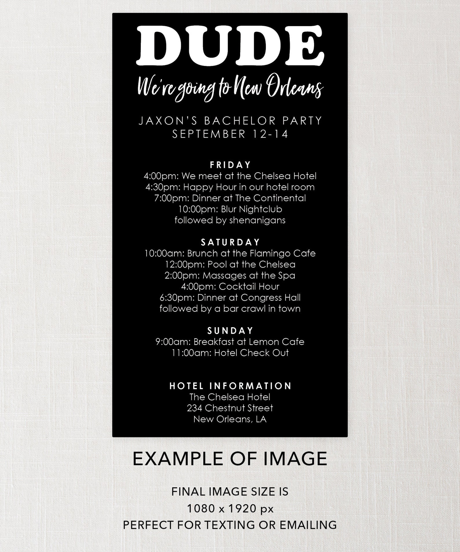 Bachelor Party Itinerary Template