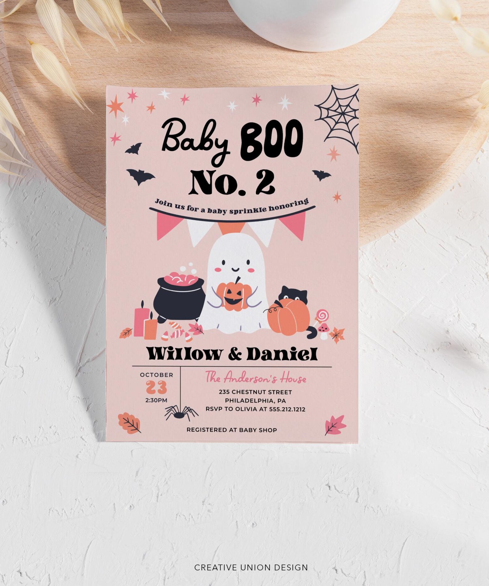 Spooky Ghost Baby Boo No. 2 Baby Sprinkle Invite Template, Baby ...