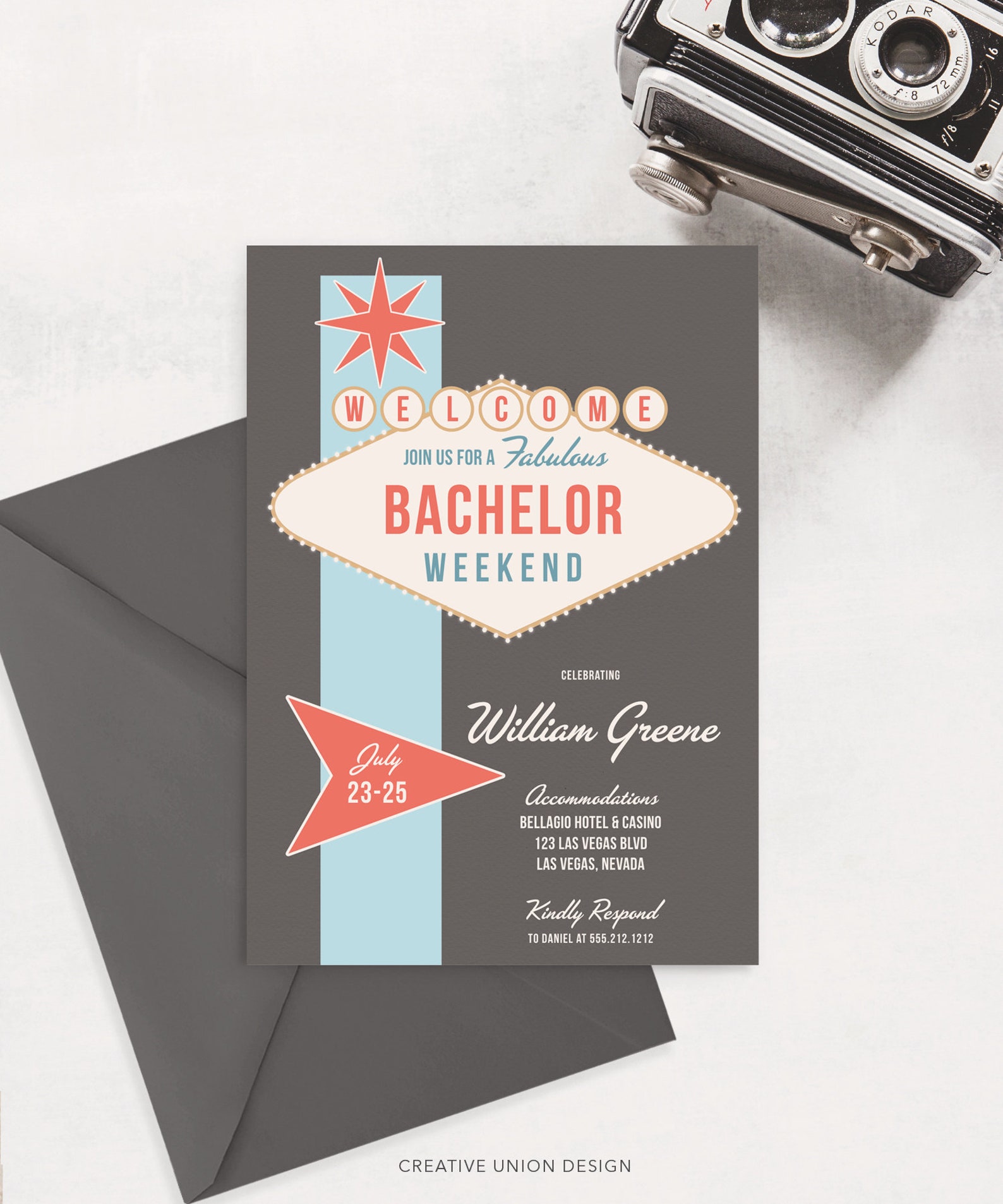 Vintage Las Vegas Bachelor Weekend Invitation and Itinerary Modern ...