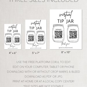 Printable Virtual Tip Jars Sign, Venmo and Paypal, QR Code Sign, Tips Accepted, Tip QR Code ...