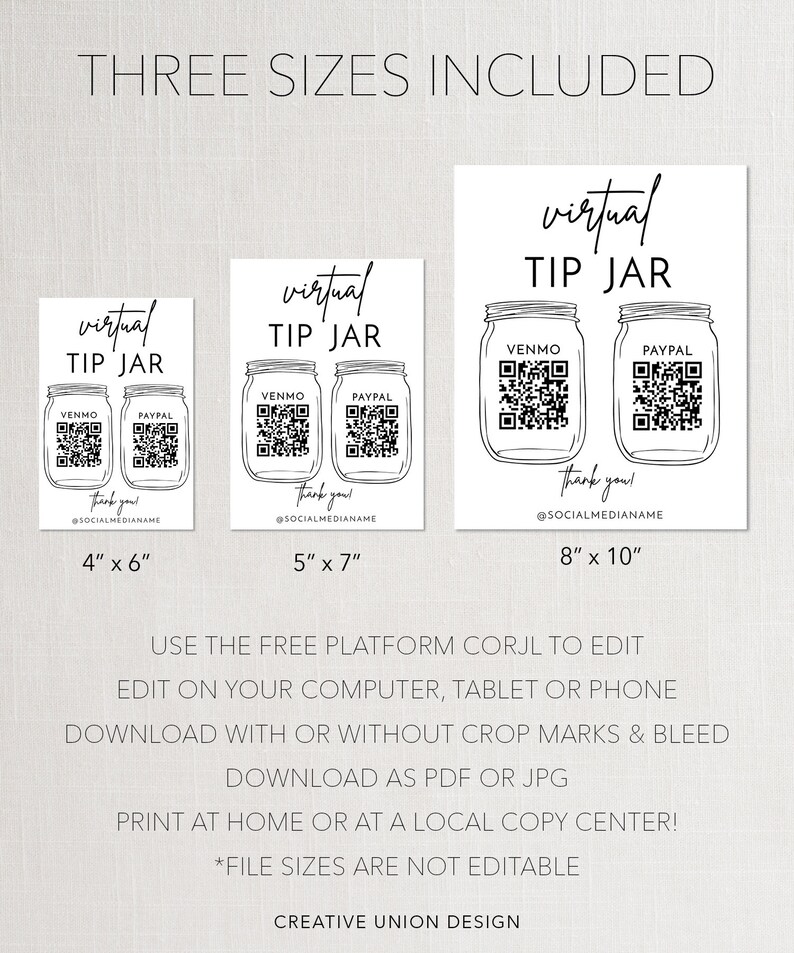 Printable Virtual Tip Jars Sign Venmo and Paypal QR Code - Etsy Printable Virtual Tip Jars Sign Venmo and Paypal QR Code - Etsy