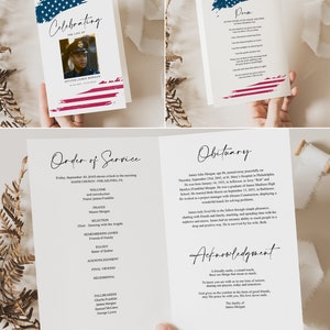 American Flag Funeral Program Template for Service Members, Veteran ...