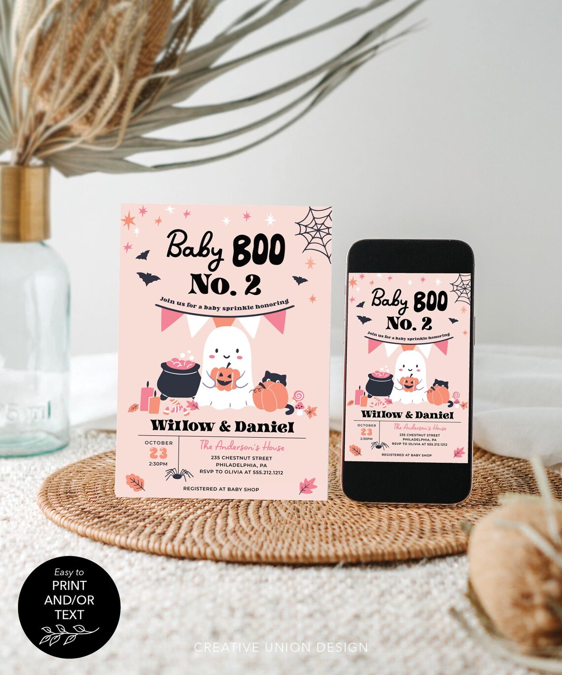Spooky Ghost Baby Boo No. 2 Baby Sprinkle Invite Template, Baby ...