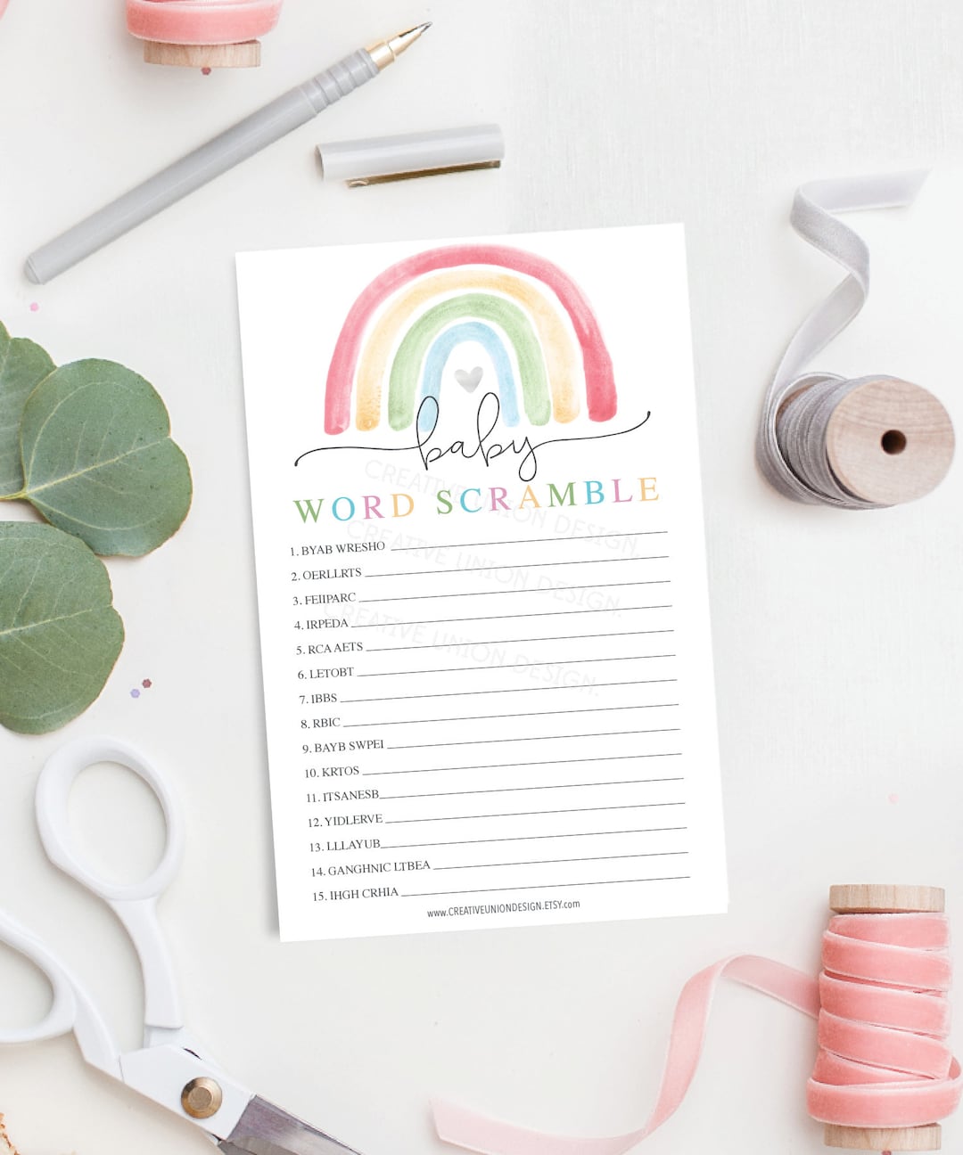 Rainbow Word Scramble Baby Shower Game, Baby Shower Games, Baby Word ...