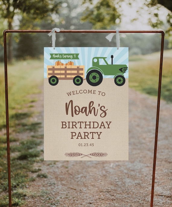 Editable Tractor Birthday Party Welcome Sign Template, Welcome Pumpkin ...