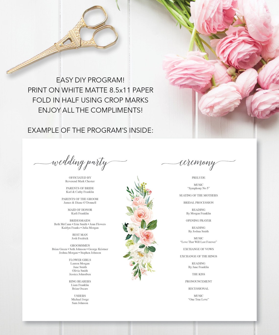 Folded Wedding Program Template Printable Wedding Program | Etsy