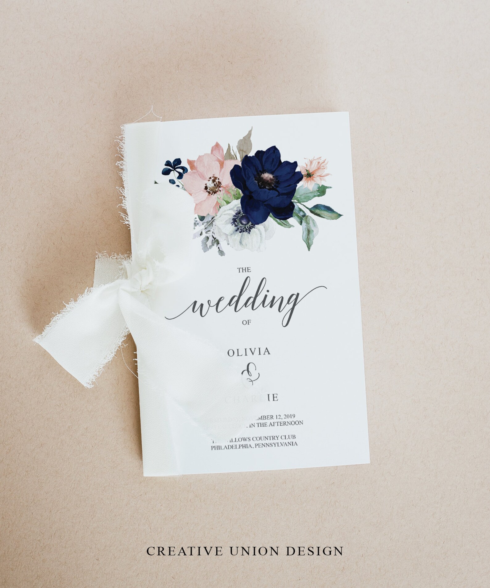 Folded Wedding Program Template Printable Wedding Program | Etsy