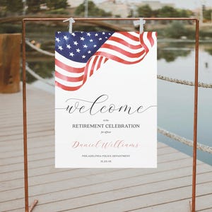 Editable Retirement Party Welcome Sign Template, American Flag, Army ...
