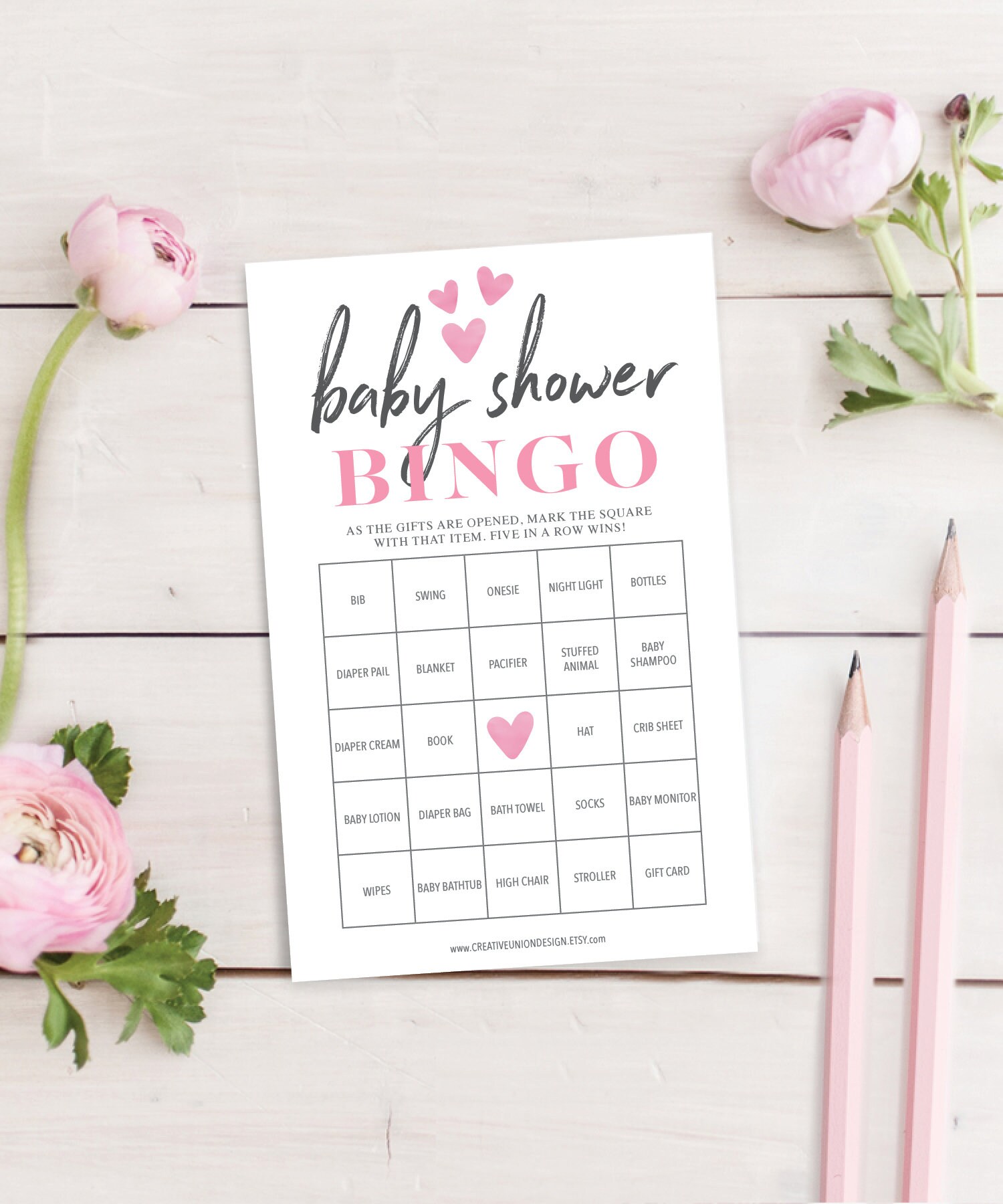 Girl Baby Shower Bingo, 60 Unique Game Sheets, Baby Shower Games, It's ...