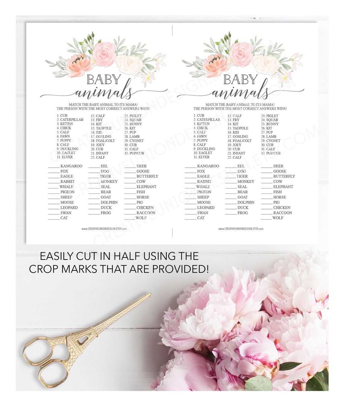 Baby Animals Baby Shower Game Girl Baby Shower Games - Etsy