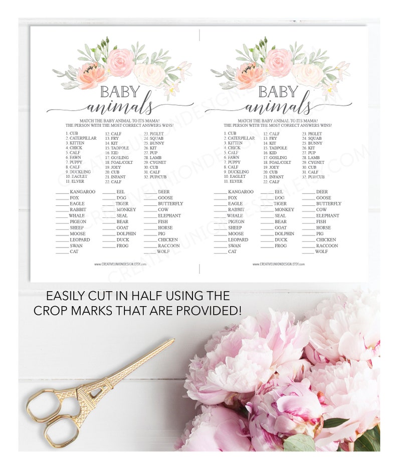 Baby Animals Baby Shower Game, Girl Baby Shower Games, Who's My Mama ...