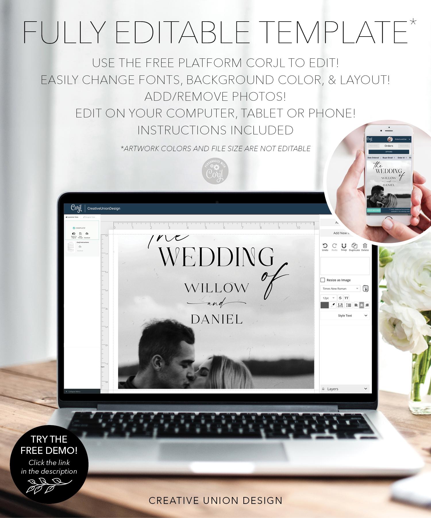 Modern Whimsy Folded Wedding Program Template, Printable Program ...