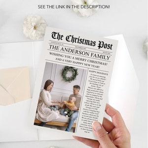 Newspaper Christmas Cards With Photo, Holiday Card Template, Holiday ...