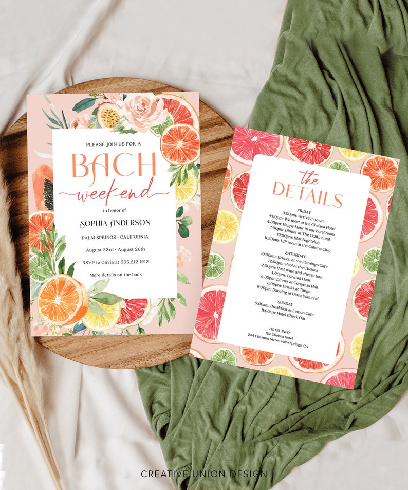 Tropical Citrus Bachelorette Weekend Invitation and Itinerary - Etsy