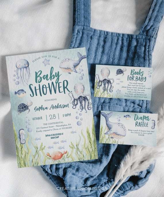 Under The Sea Baby Shower Invitation Set Template, Printable Editable ...