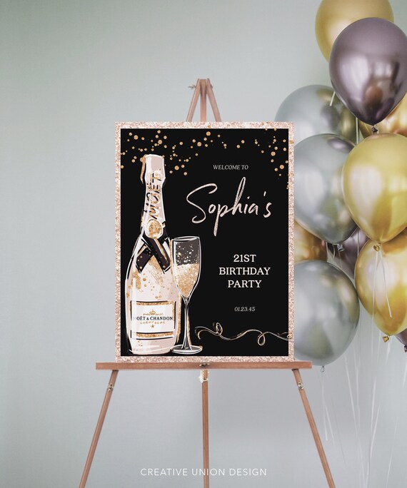 Editable Rose Gold Birthday Party Welcome Sign Template, Welcome 21st ...